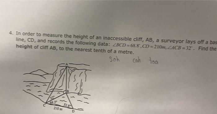 Solved 4. In order to measure the height of an inaccessible | Chegg.com