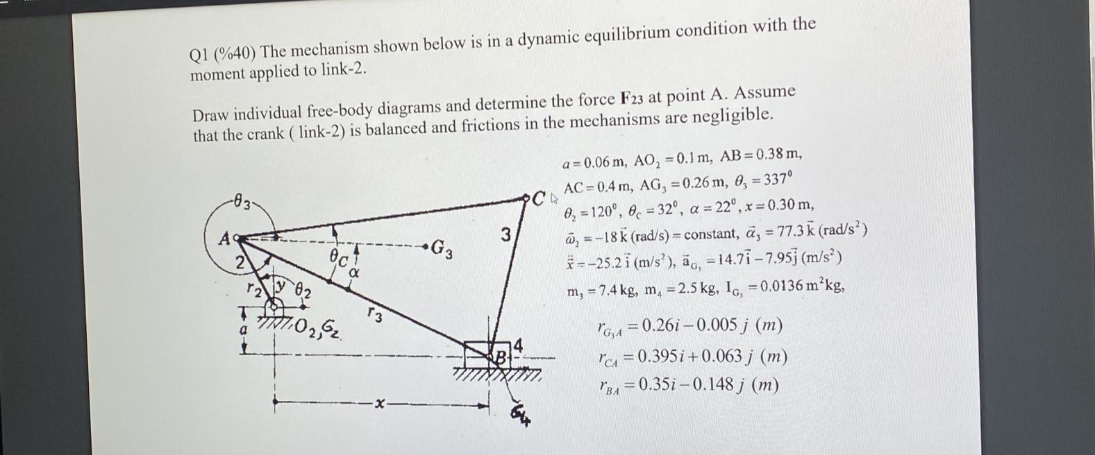 Q1 (\%40) The mechanism shown below is in a dynamic | Chegg.com