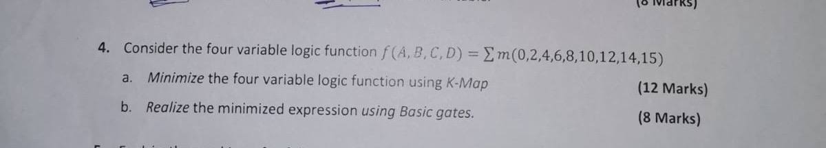 Solved Consider the four variable logic function | Chegg.com