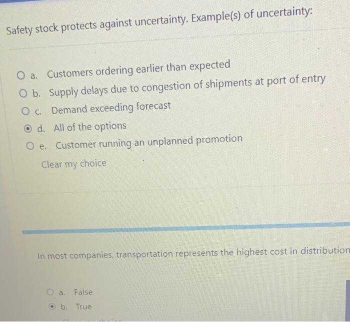 Safety stock protects against uncertainty. Example(s) | Chegg.com