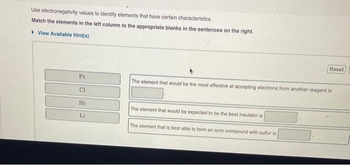Solved Use electronegativity values to identity elements | Chegg.com