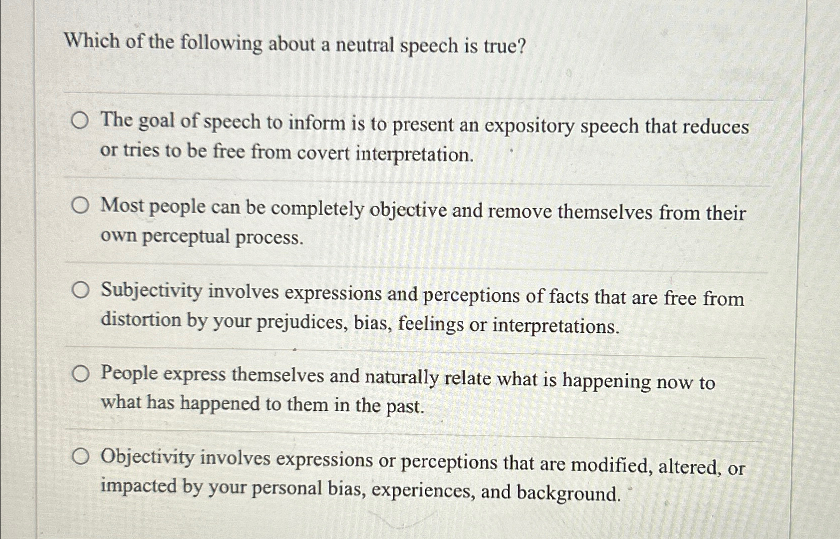 Solved Which of the following about a neutral speech is | Chegg.com
