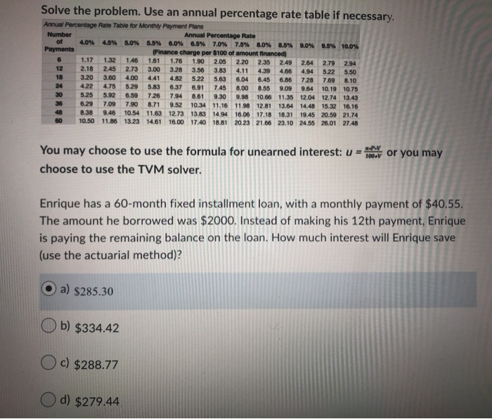 Solved Solve the problem. Use an annual percentage rate | Chegg.com