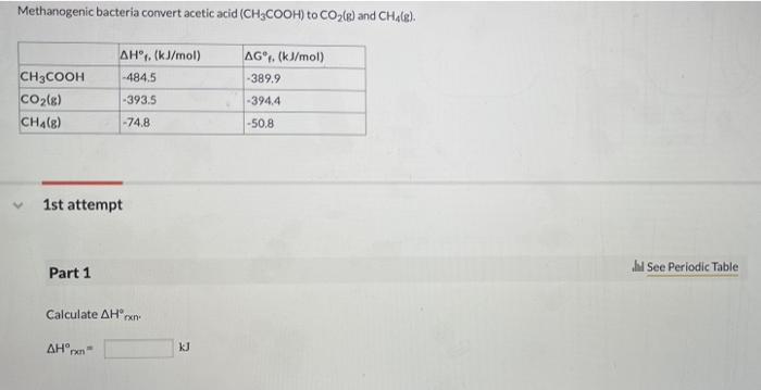 Solved Methanogenic bacteria convert acetic acid (CH3COOH) | Chegg.com