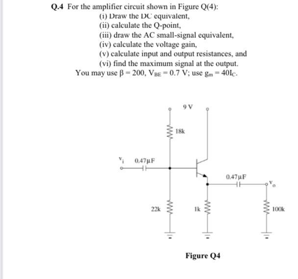 Solved Q.4 For the amplifier circuit shown in Figure Q(4): | Chegg.com