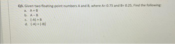 Solved Q3. Given two floating-point numbers A and B, where | Chegg.com