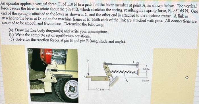 Solved An operator applies a vertical force, F, of 110 N to | Chegg.com