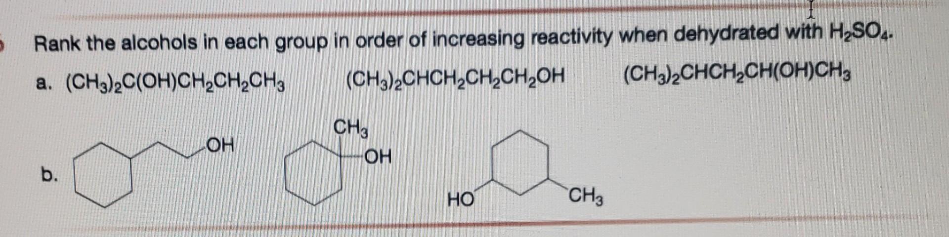 Solved Rank the alcohols in each group in order of | Chegg.com
