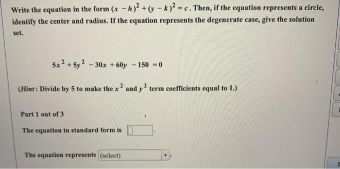 Solved Write the equation in the form (x-h) + (y - k) = c. | Chegg.com
