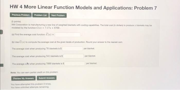 Solved Hw 4 More Linear Function Models And Applications 