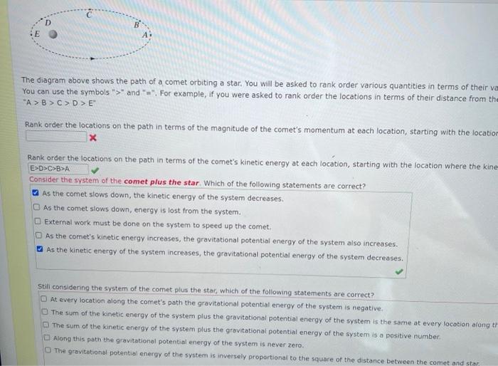 Solved E D C B A The diagram above shows the path of a comet | Chegg.com