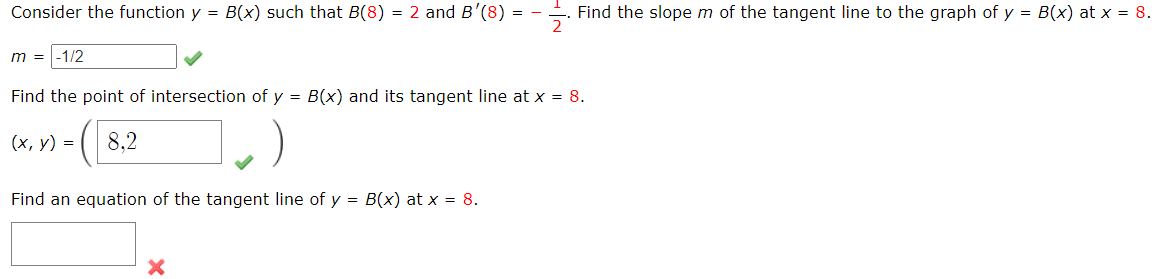 Solved Consider the function y=B(x) ﻿such that B(8)=2 ﻿and | Chegg.com