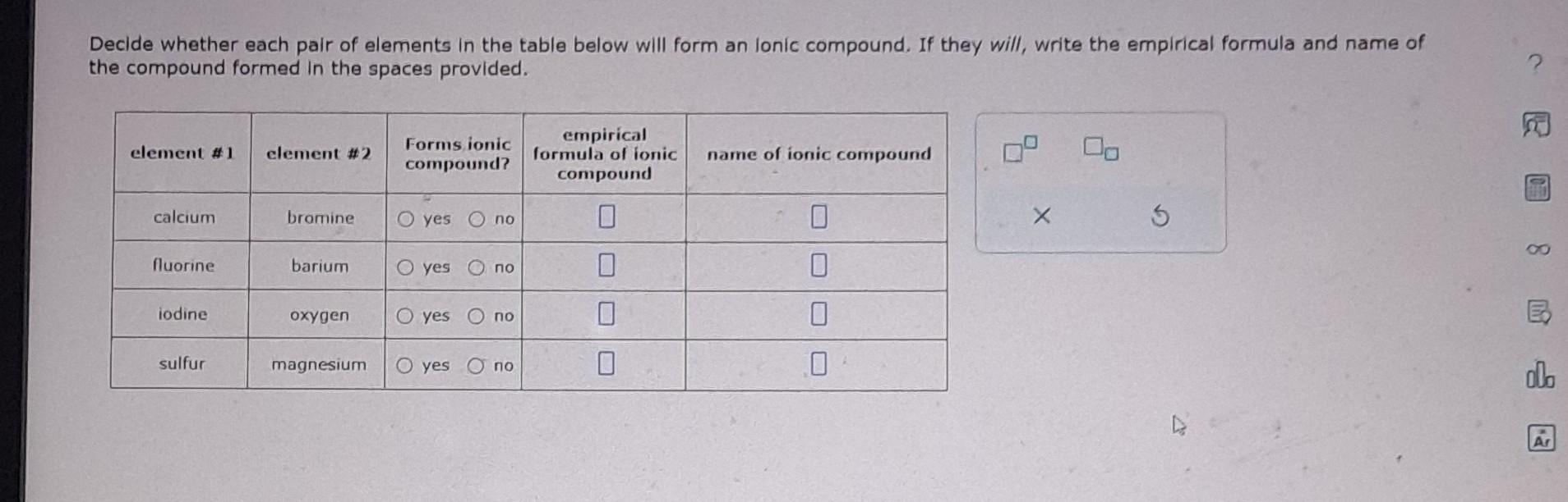 Solved Decide whether each pair of elements in the table | Chegg.com