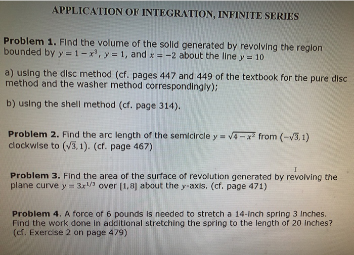 Solved APPLICATION OF INTEGRATION, INFINITE SERIES Problem | Chegg.com