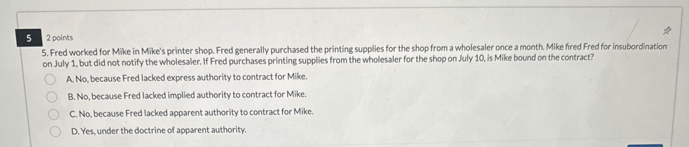 Solved 52 ﻿pointsFred worked for Mike in Mike's printer | Chegg.com