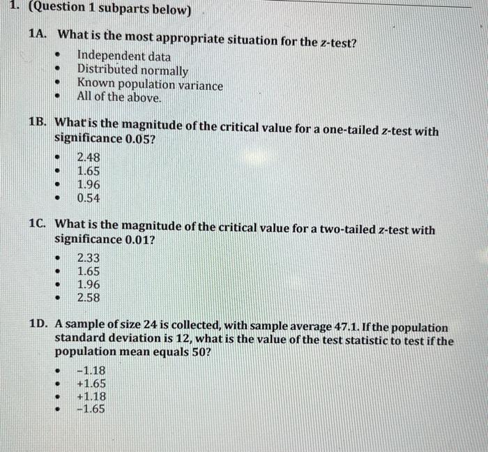 Solved 1A. What is the most appropriate situation for the | Chegg.com