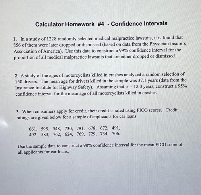 Solved Calculator Assignment \#4 The confidence intervals | Chegg.com