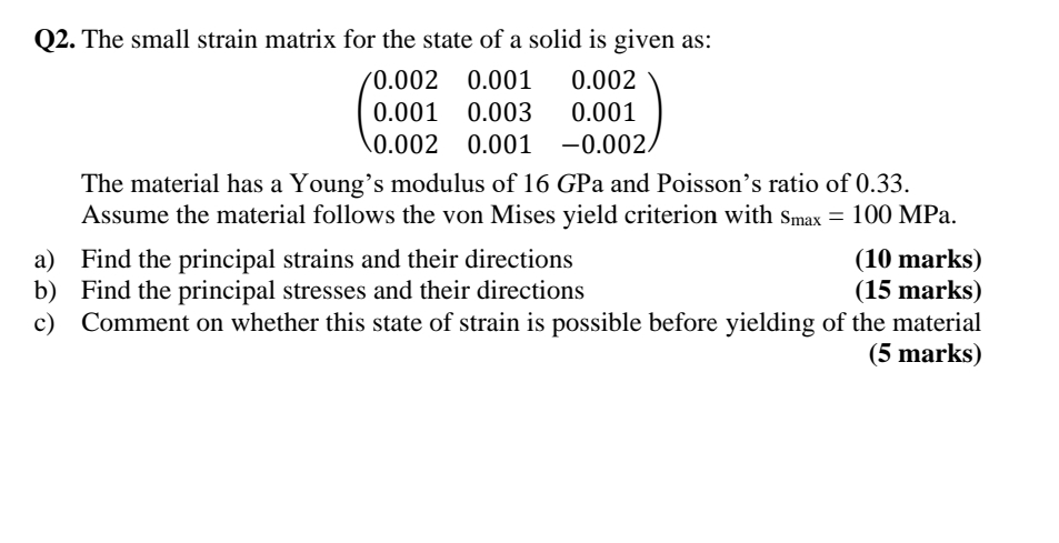Q2. ﻿The small strain matrix for the state of a solid | Chegg.com