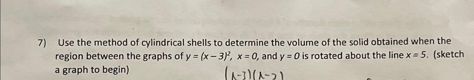 Solved Use the method of cylindrical shells to determine the | Chegg.com