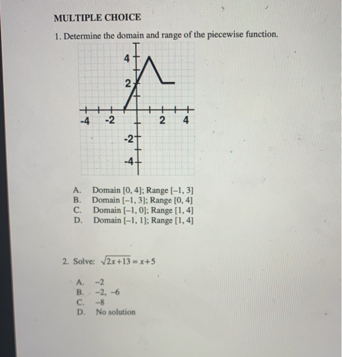 Solved MULTIPLE CHOICE 1. Determine the domain and range of | Chegg.com