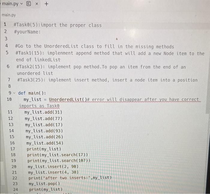Solved 1 \#Tasko(5): import the proper class \#yourName: | Chegg.com