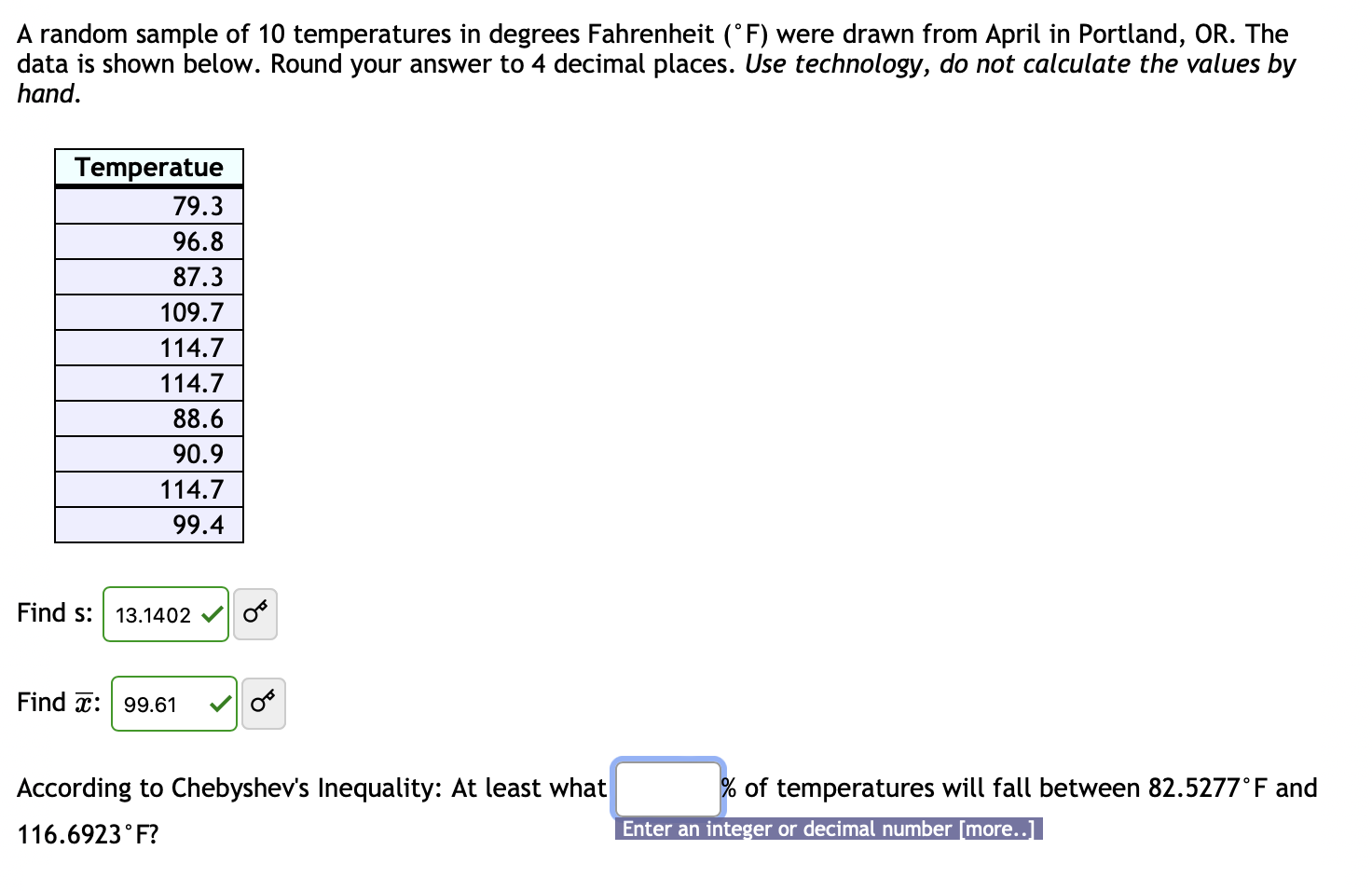 Solved A random sample of 10 ﻿temperatures in degrees | Chegg.com
