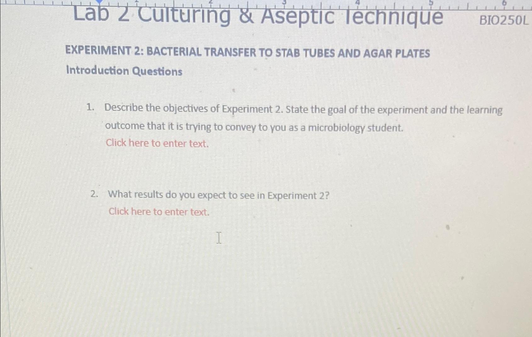 Solved Lab 2 ﻿culturing & Aseptic lechniqueEXPERIMENT 2: | Chegg.com