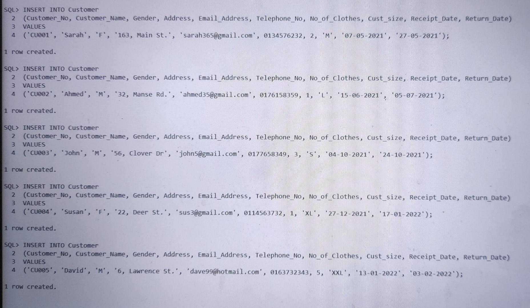 Solved CREATE TABLE Customer ( Customer_No Char(5) NOT NULL, | Chegg.com
