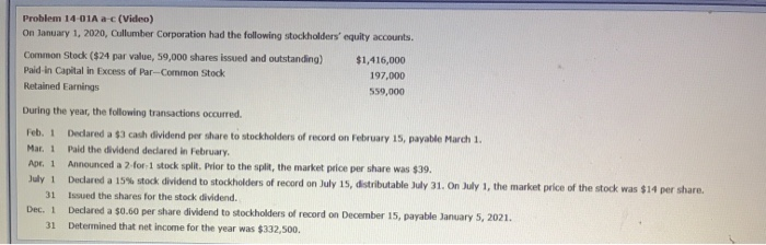 Solved Problem 14-01A a-c (Video) On January 1, 2020, | Chegg.com