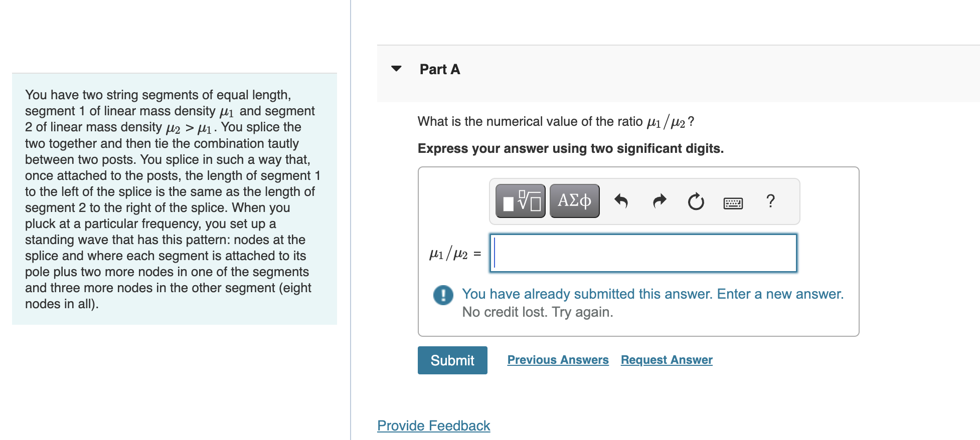 Solved Part AYou have two string segments of equal | Chegg.com