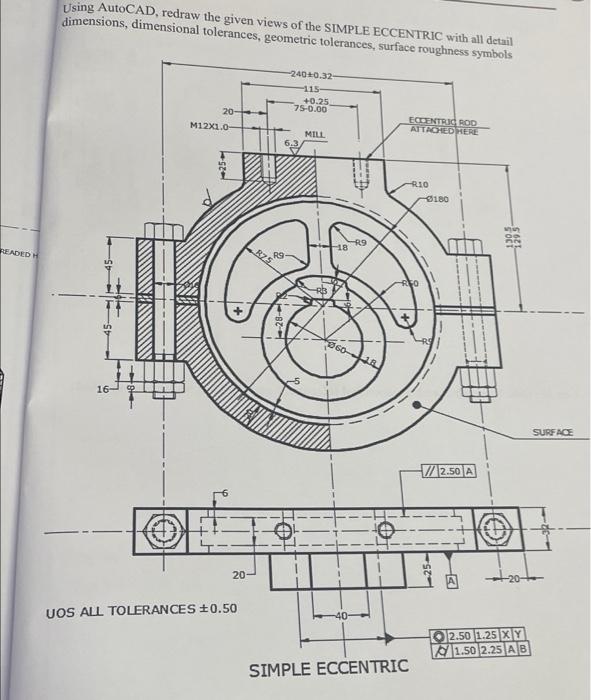 Using AutoCAD, redraw the | Chegg.com Using AutoCAD, redraw the | Chegg.com