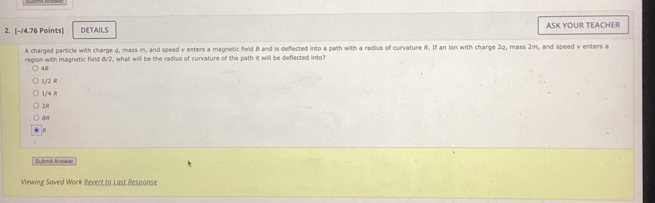 Solved A charged particle with charge q mass m and speed v | Chegg.com