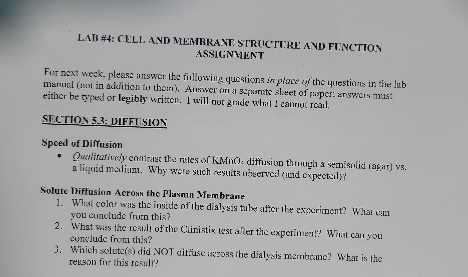 Solved LAB \#4: CELL AND MEMBRANE STRUCTURE AND FUNCTION | Chegg.com