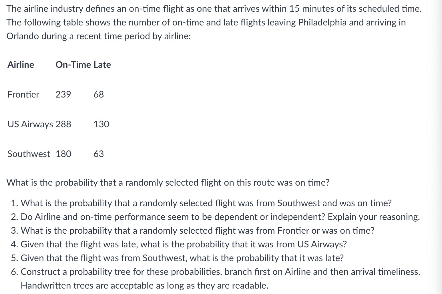 Solved The airline industry defines an on-time flight as one | Chegg.com