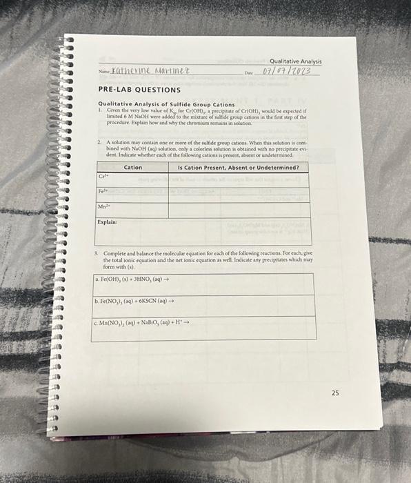 Solved Qualitative Analysis of Sulfide Group Cations 1. | Chegg.com