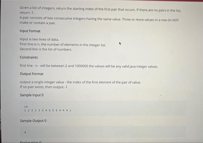 Solved Given a list of integers, return the starting index | Chegg.com