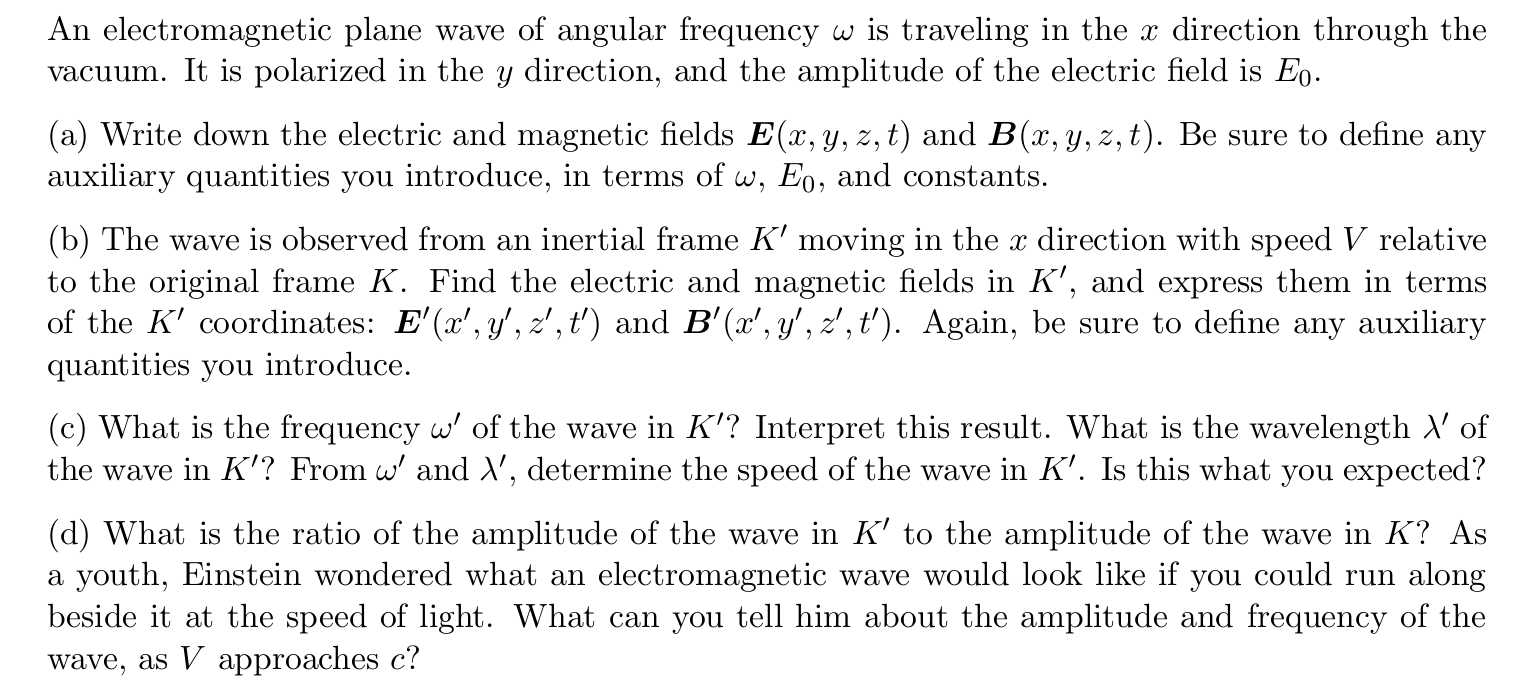 Solved An electromagnetic plane wave of angular frequency ω | Chegg.com