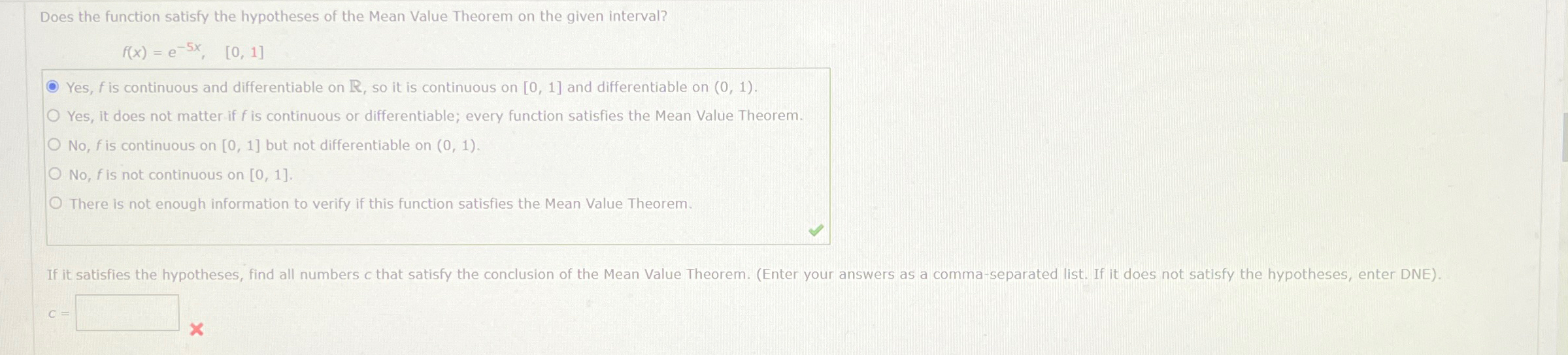 Solved Does the function satisfy the hypotheses of the Mean | Chegg.com