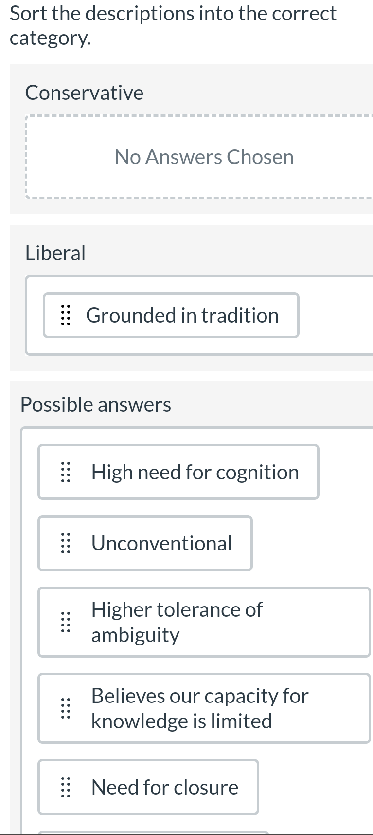 Solved Sort the descriptions into the correct | Chegg.com
