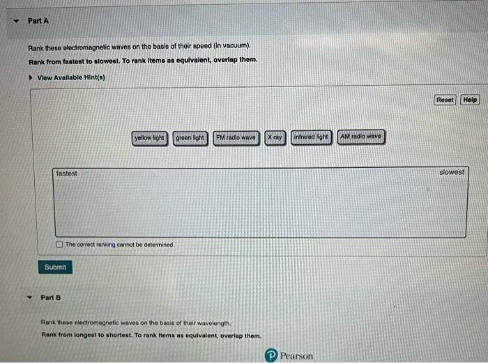 Solved Part A Rank these electromagnetic waves on the basis | Chegg.com