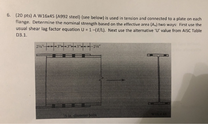 Solved 6. (20 pts) A W16x45 (A992 steel) (see below) is used | Chegg.com