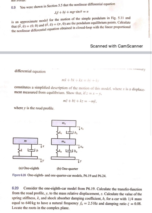 Solved 6.20 Consider the one-eighth-car model from P6.19. | Chegg.com