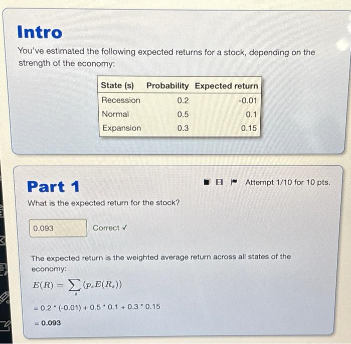 Solved You've estimated the following expected returns for a | Chegg.com