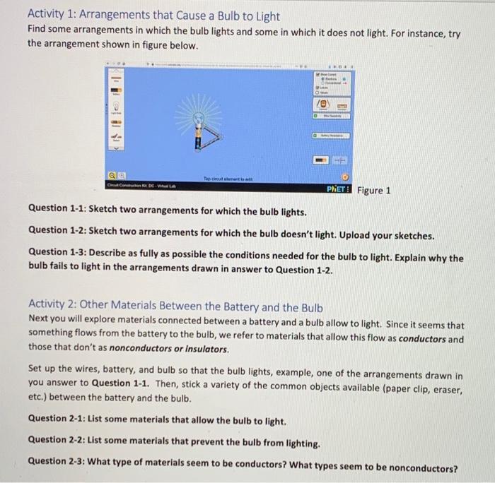 Solved Activity 1: Arrangements that Cause a Bulb to Light | Chegg.com
