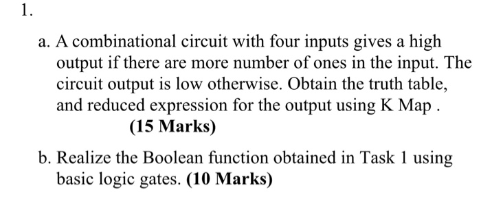 Solved 1. a. A combinational circuit with four inputs gives | Chegg.com