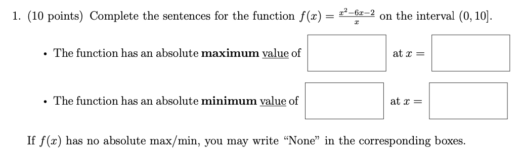 Solved (10 ﻿points) ﻿Complete the sentences for the function | Chegg.com