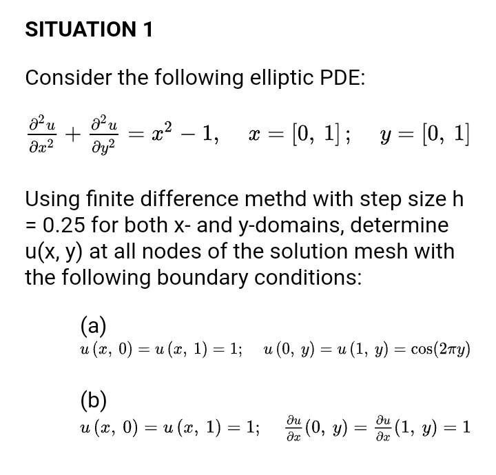 Solved SITUATION 1 Consider the following elliptic PDE: a u | Chegg.com