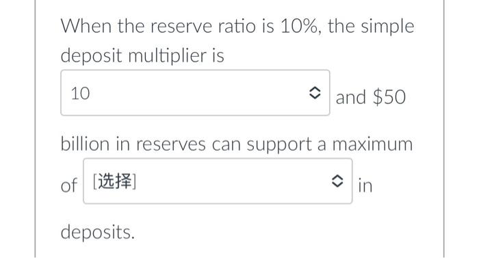 Solved When the reserve ratio is 10%, the simple deposit | Chegg.com