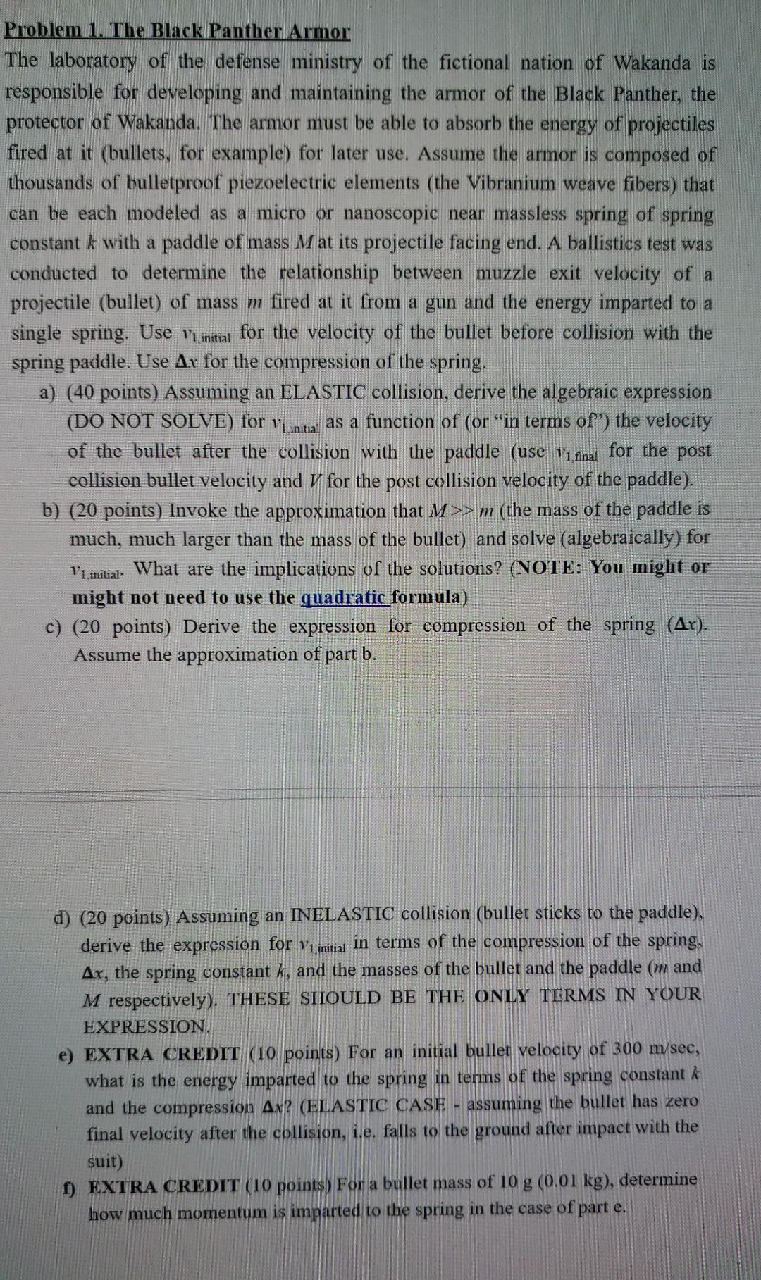 Problem 1. The Black Panther Armor The laboratory of | Chegg.com