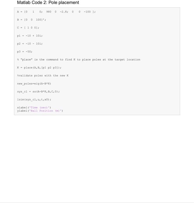 Solved Lab for pole placement and feedback control | Chegg.com